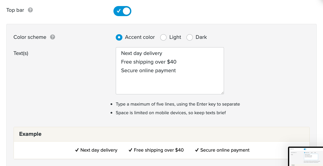 Add a top bar to your website – Help Center | Webador.com
