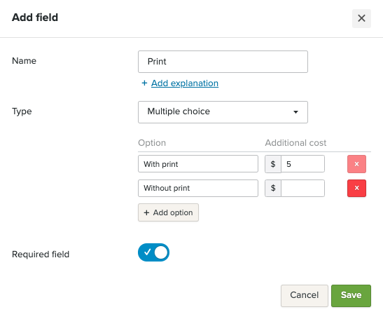 Product personalization with custom fields – Help Center | Webador.com